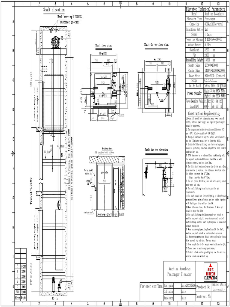 Passenger Elevator Technical Specifications | PDF | Elevator | Rail ...