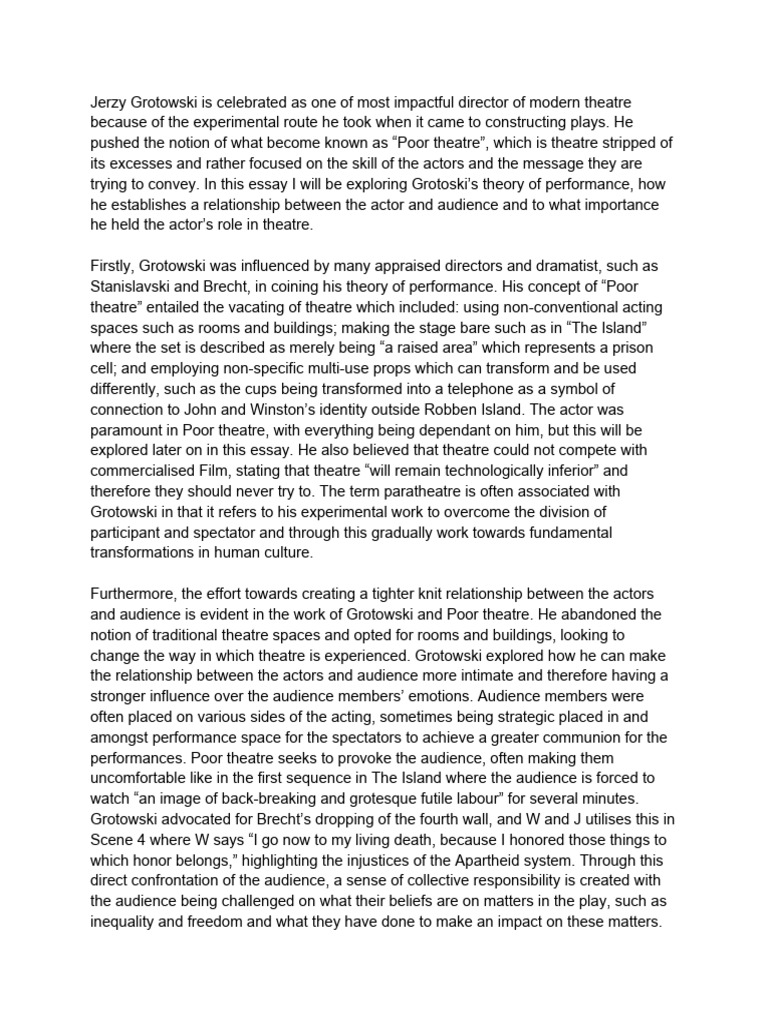 Poor Theatre and Grotowski's Methods Essay | Download Free PDF ...