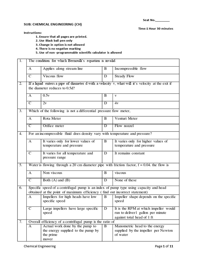 Chemical Engineering Question Paper | PDF | Chemical Reactor | Reaction ...