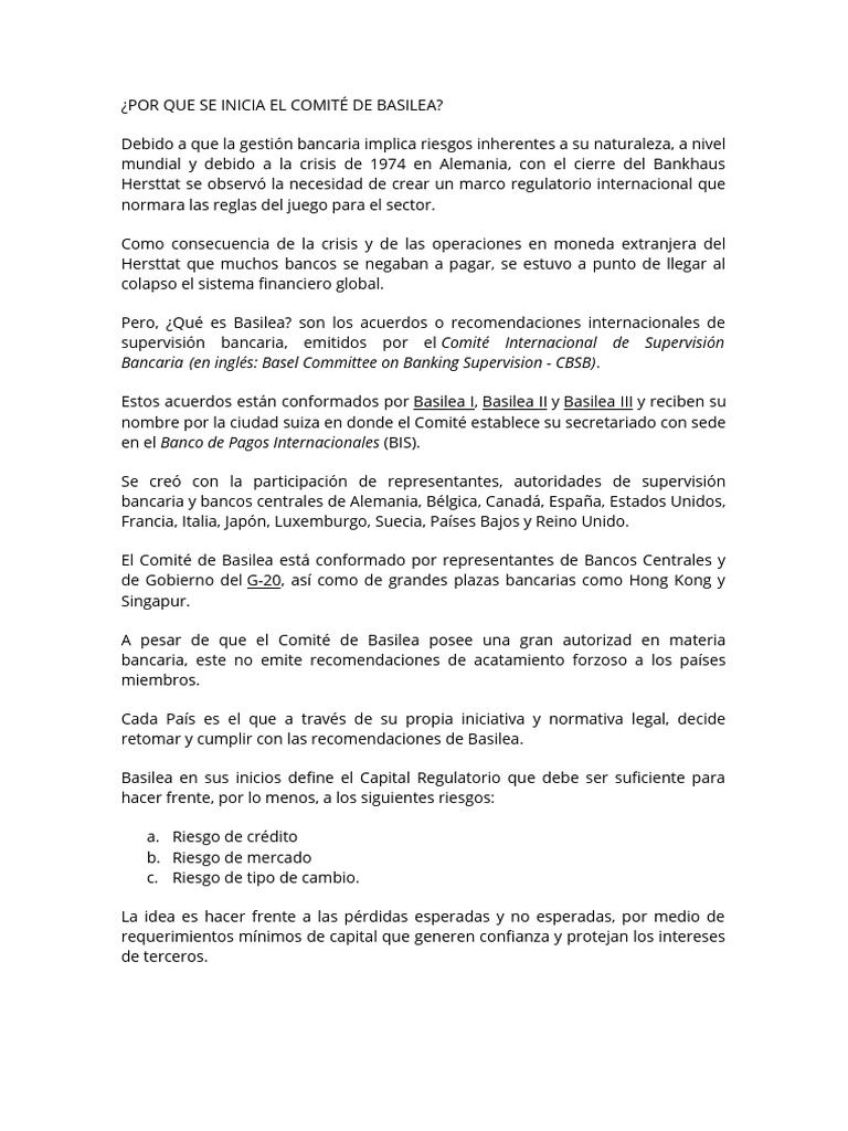 Comite de Basiea | PDF | Basilea Ii | Sistema financiero global
