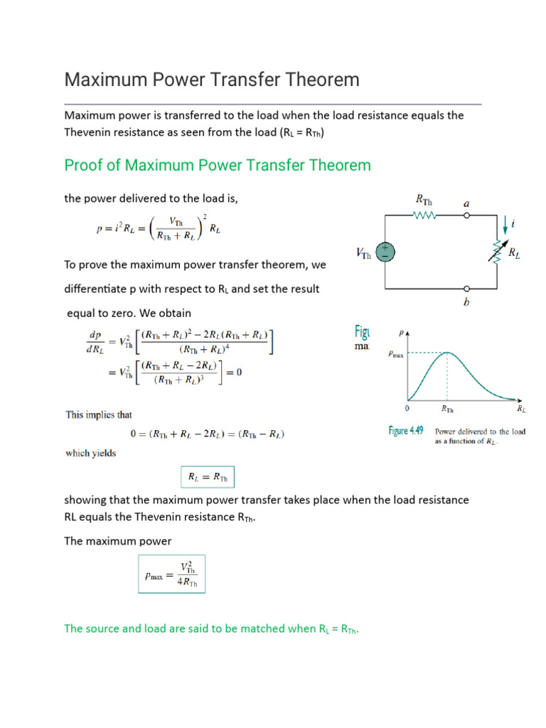 Maximum Power Transfer Theorem | PDF | Telecommunications Engineering ...