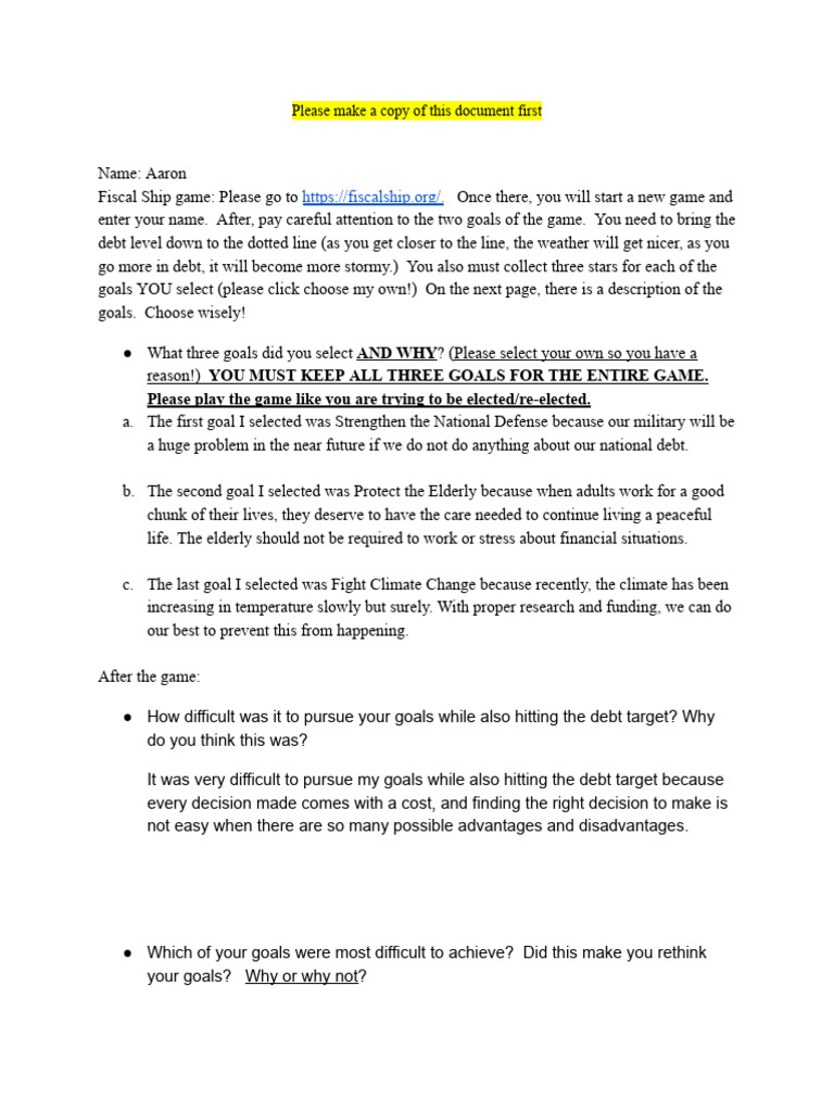 Aaron Park - Fiscal Ship Game | PDF | Medicare (United States) | Taxes