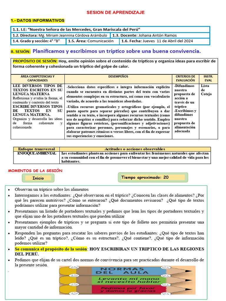 Sesion Escribimos Un Triptico | PDF | Cognición | Comunicación