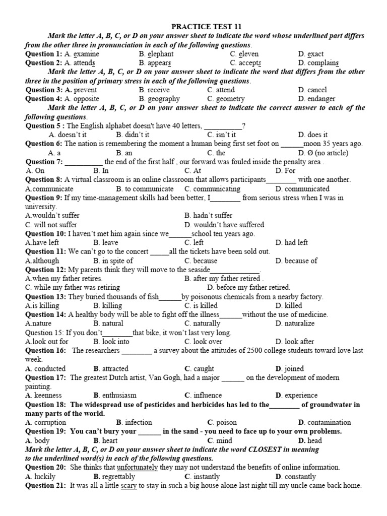 English Language Practice Test 11 | PDF | Facial Expression | Vitamin