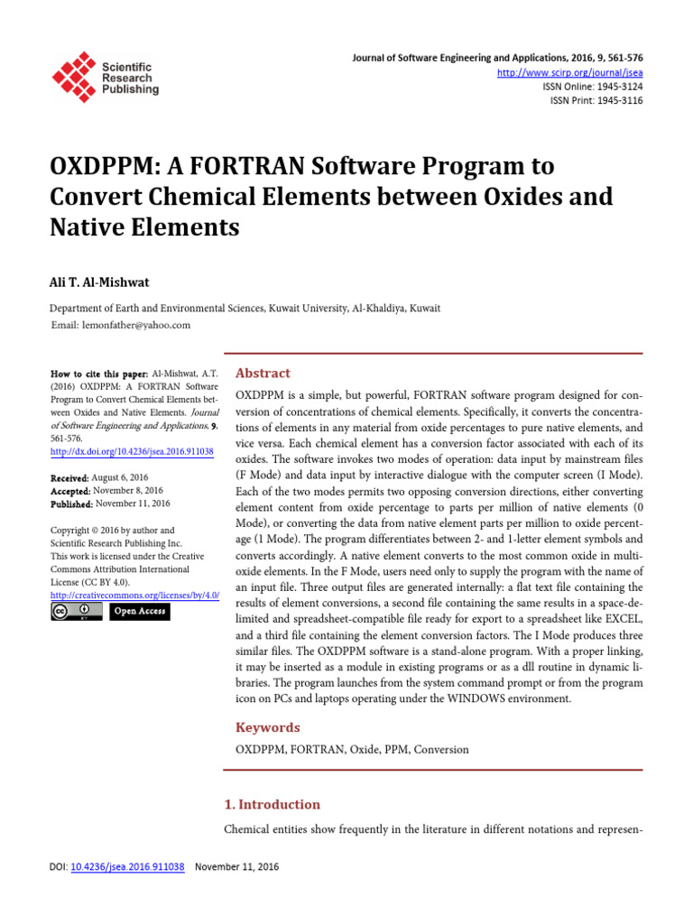 OXDPPM - A FORTRAN Software Program To Convert Chemical Elements Between Oxides and Native ...