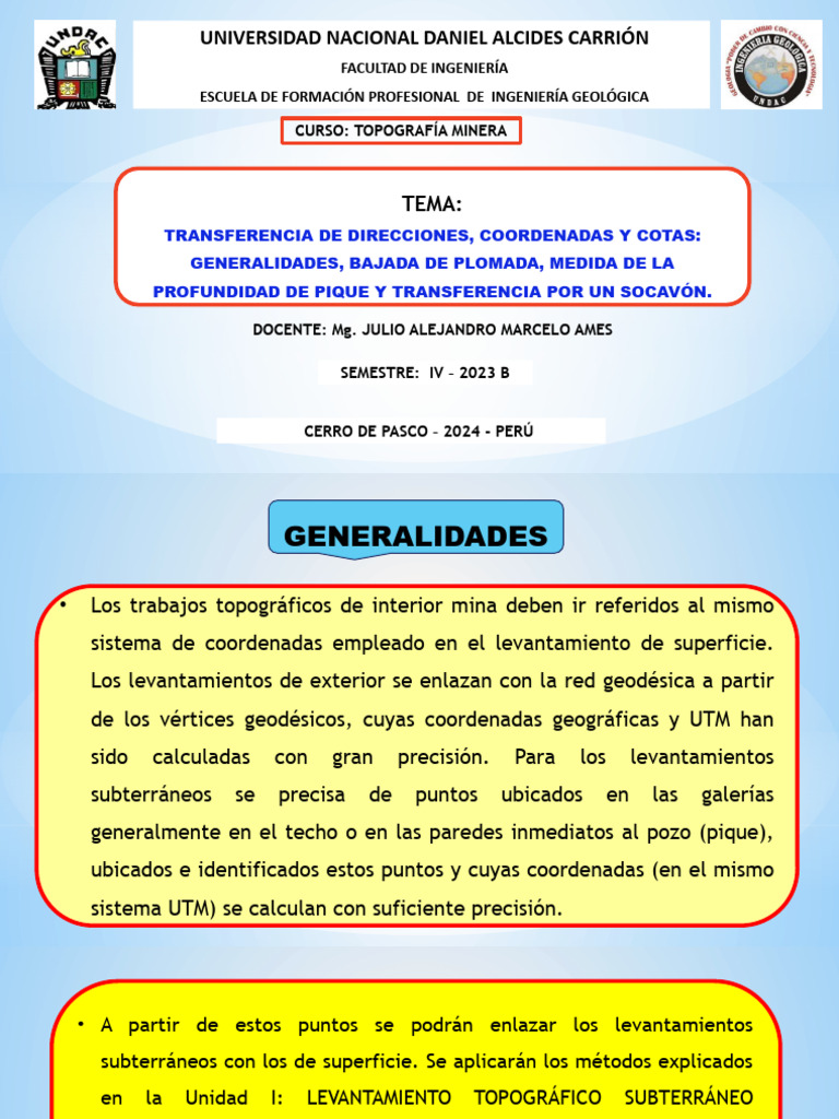 Sesión #9 Teoría Transferencia de Coordenadas y Cotas - 2023 B (IV Geología) | PDF | Topografía ...