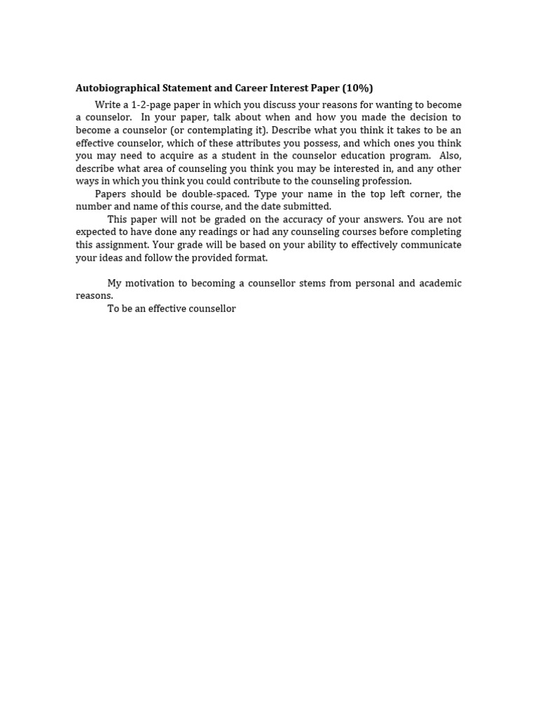 Autobiographical Statement and Career Interest Paper | PDF