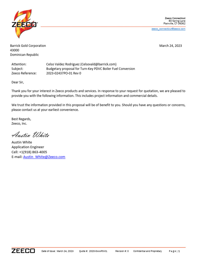 Zeeco Proposal 2023-02437PO-01 Barrick Gold Company Rev0 | PDF | Valve ...