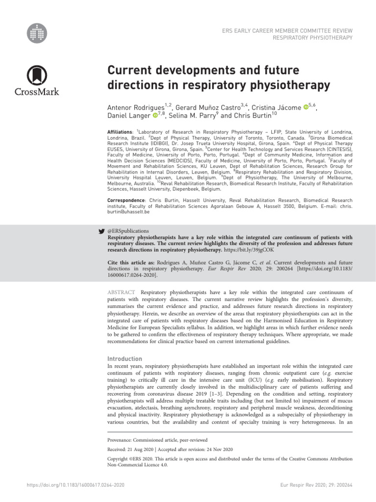 Current Developments and Future Directions in Respiratory Physiotherapy ...