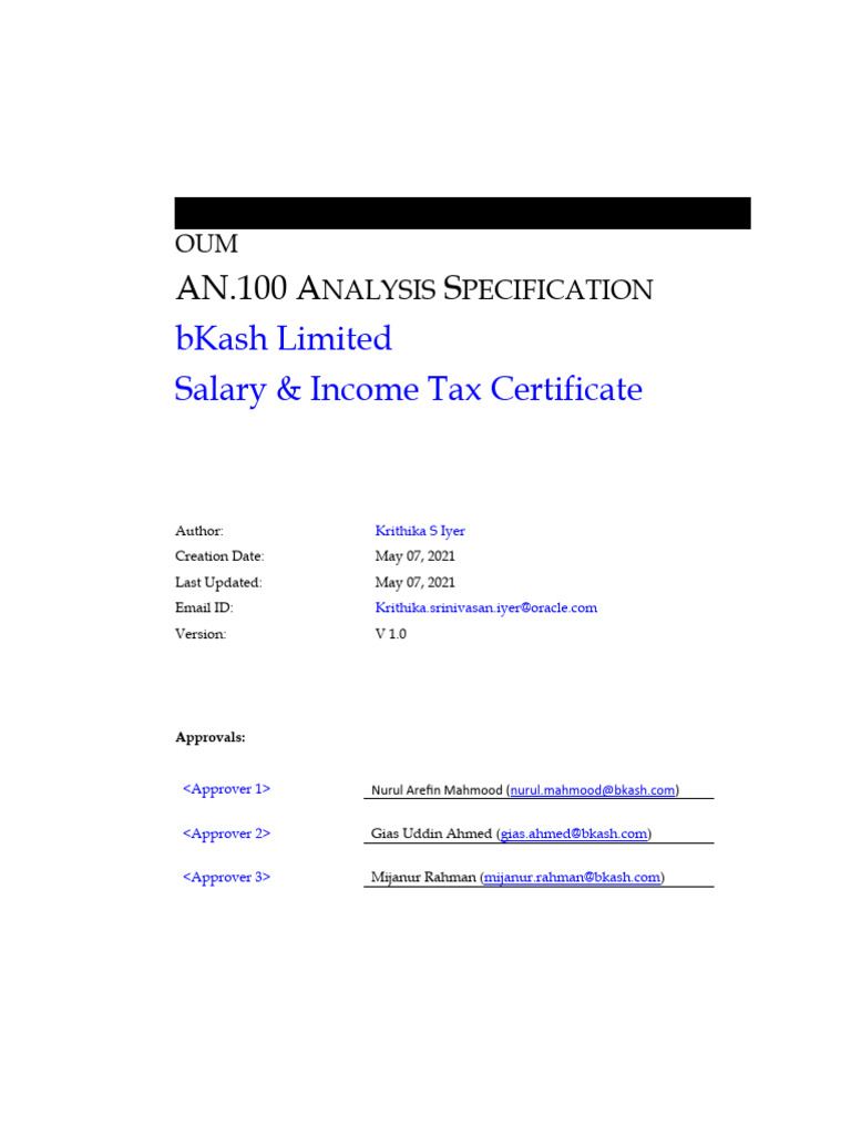 BKash - AN100 - Salary Income Tax Certificate - V1.0 | PDF | Payroll ...