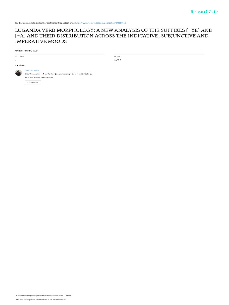 Luganda Verb Morphology A New Analysis of The Suff | PDF | Grammatical Tense | Syntax