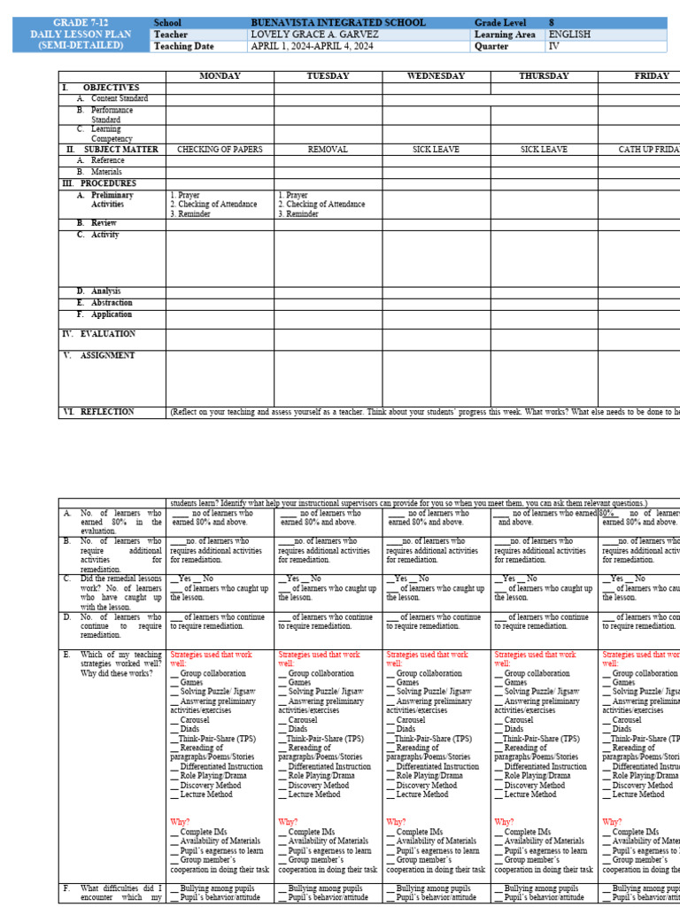 Eng8 Q4 DLP W1 | PDF | Cognition | Behavior Modification
