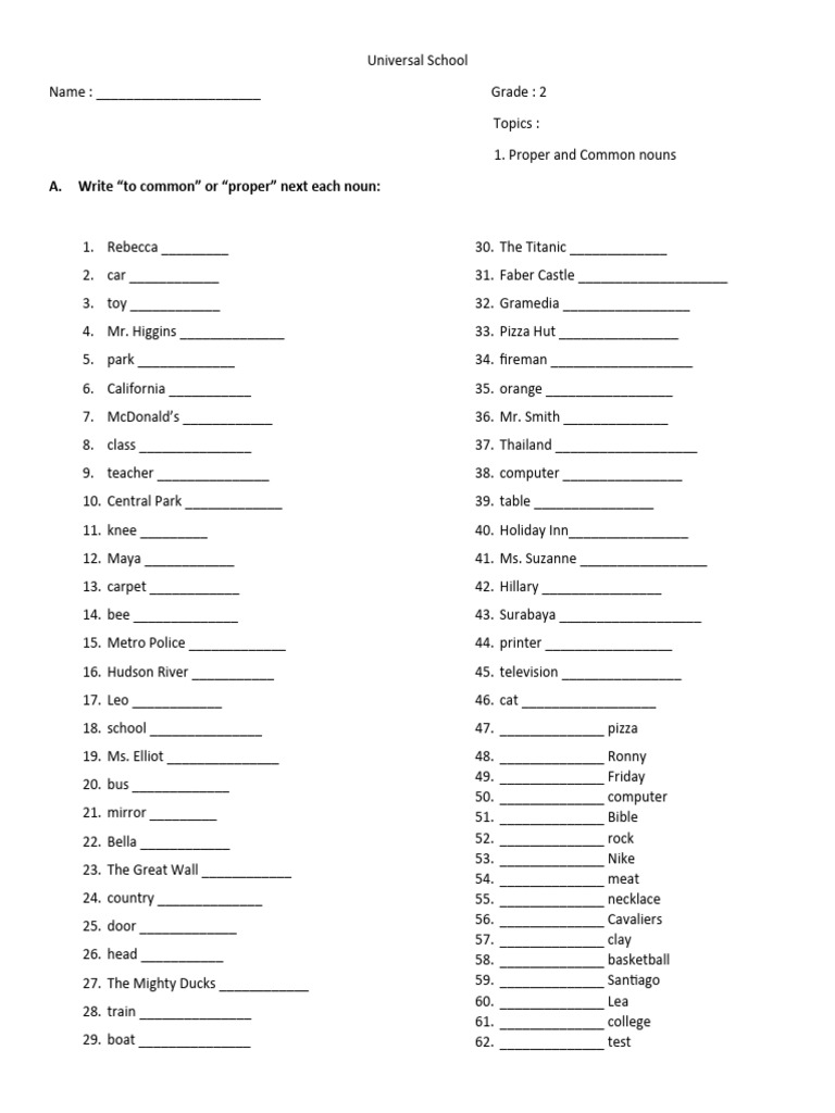 Daily Exercise Common or Proper Nouns Univ2 | PDF | Jesus | Pharisees