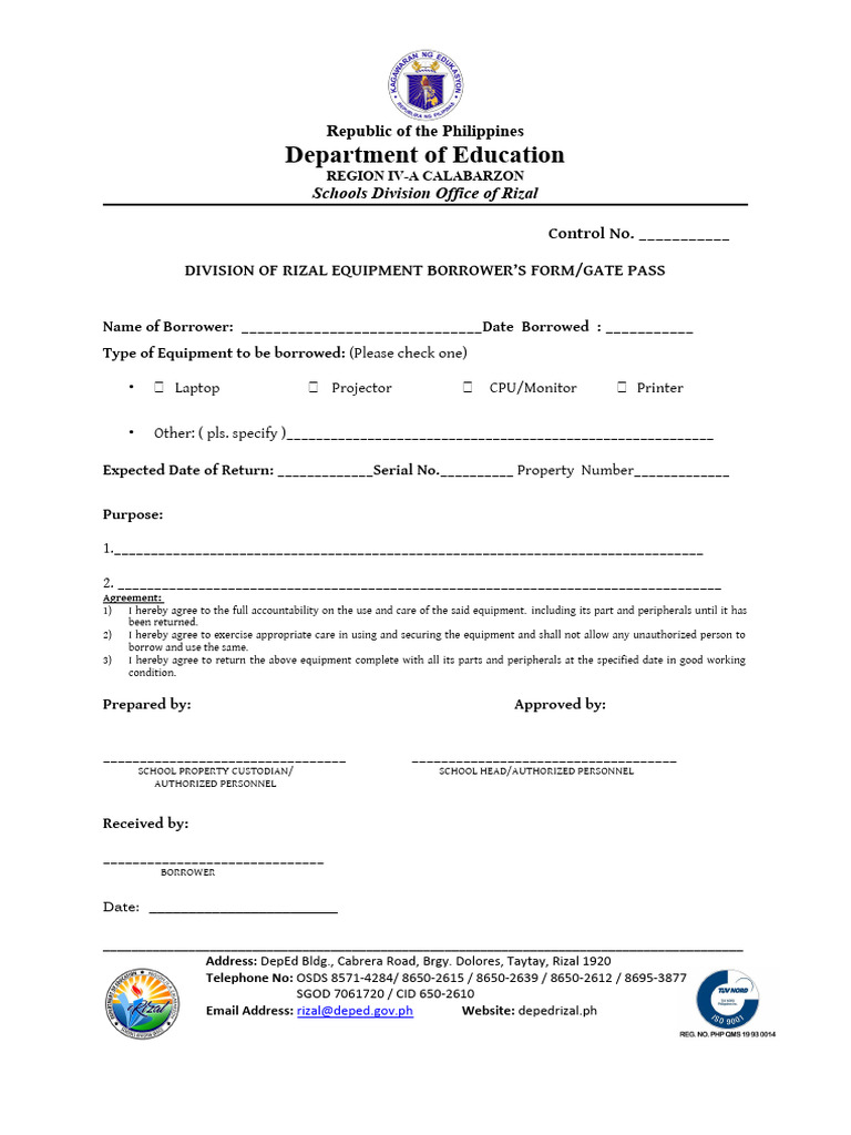 Borrowers Form Gate Pass | PDF | Finance & Money Management