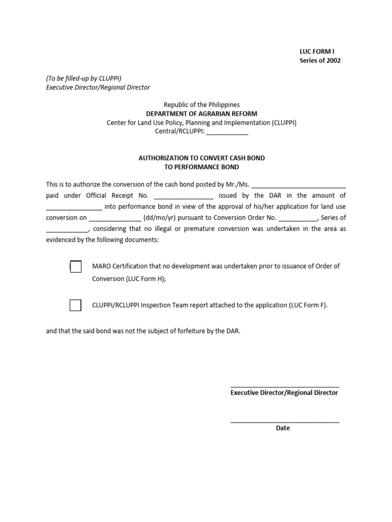 DAR - LUC FORM I - Authorization To Convert (As of 13aug2019) | PDF