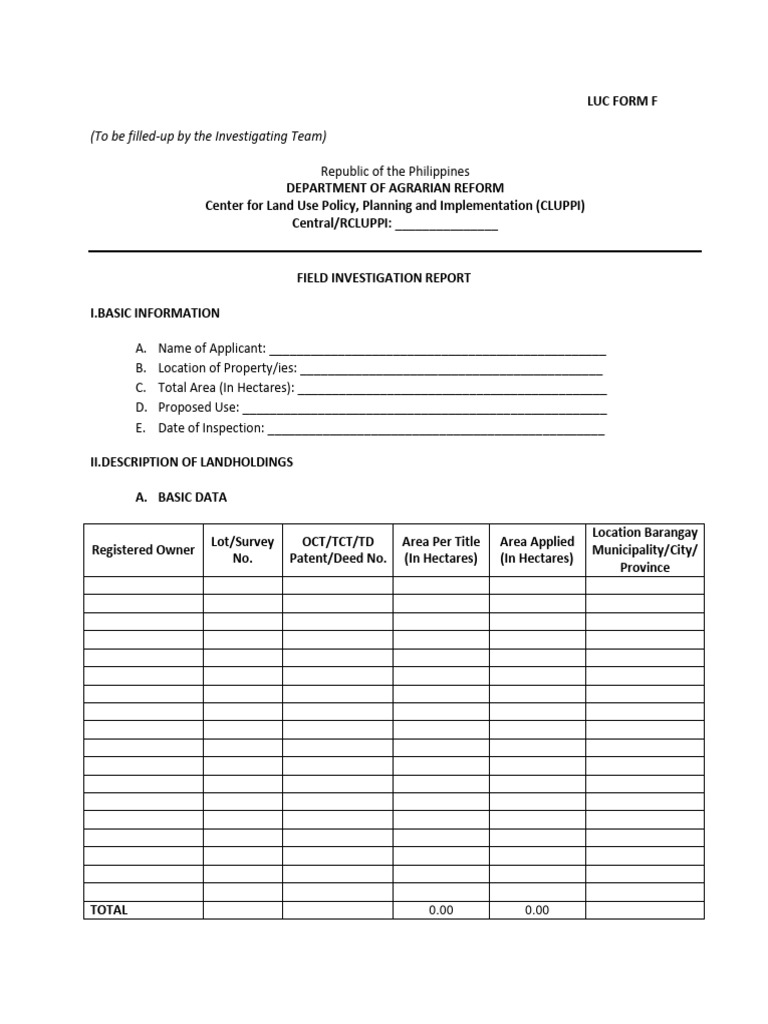 Field Investigation Report Template | PDF | Irrigation