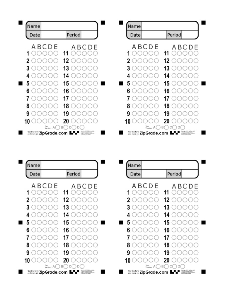 Zipgrade 20 Item Sheet | PDF