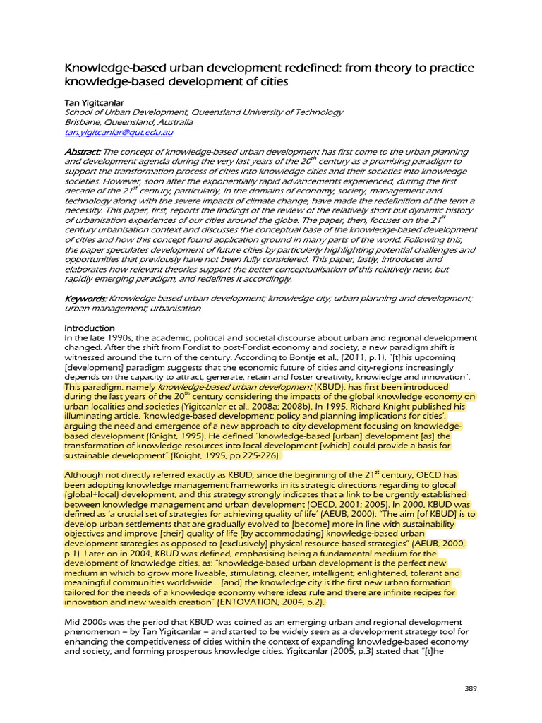 Knowledge-Based Urban Development Redefined | PDF | Knowledge Economy ...