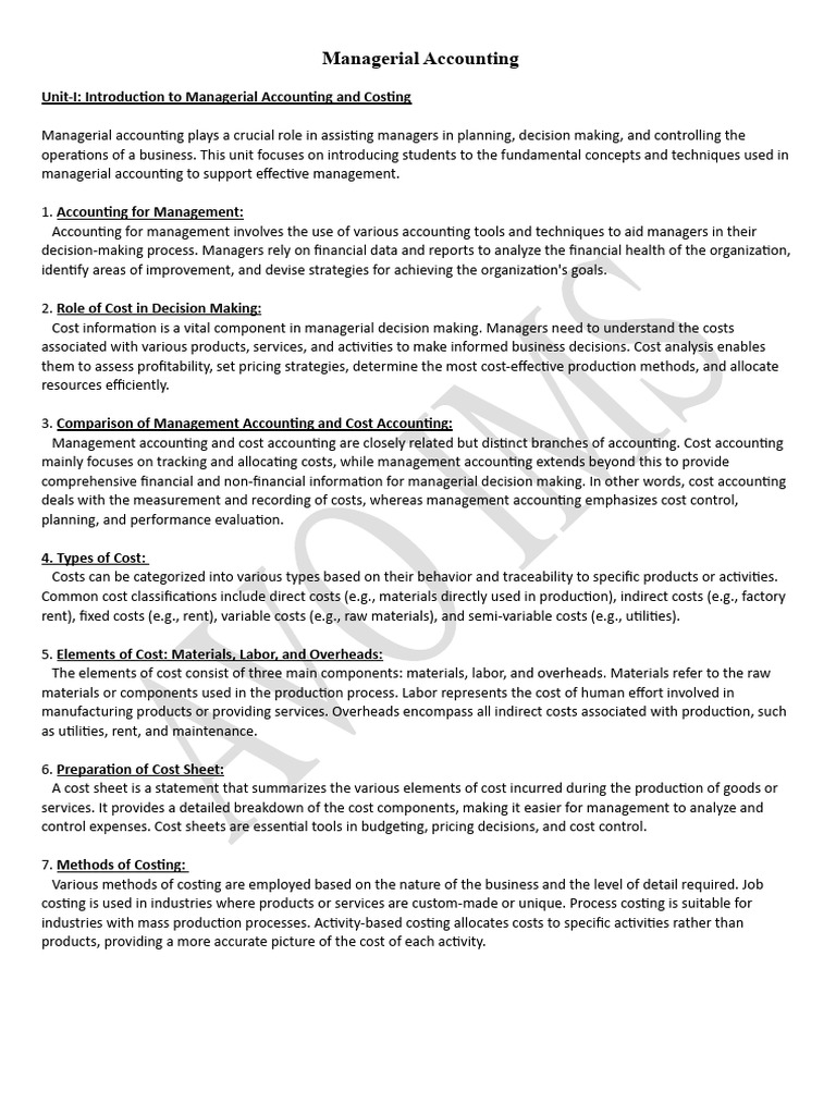 Managers Accounting (Unit 1,2,3,4) | PDF | Cost Accounting | Management ... Managers Accounting (Unit 1,2,3,4) | PDF | Cost Accounting | Management ...