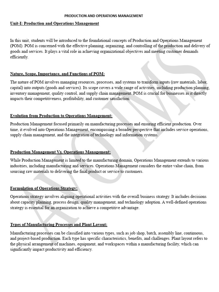 Production Management (Unit 1,2,3,4) | Download Free PDF | Operations ...