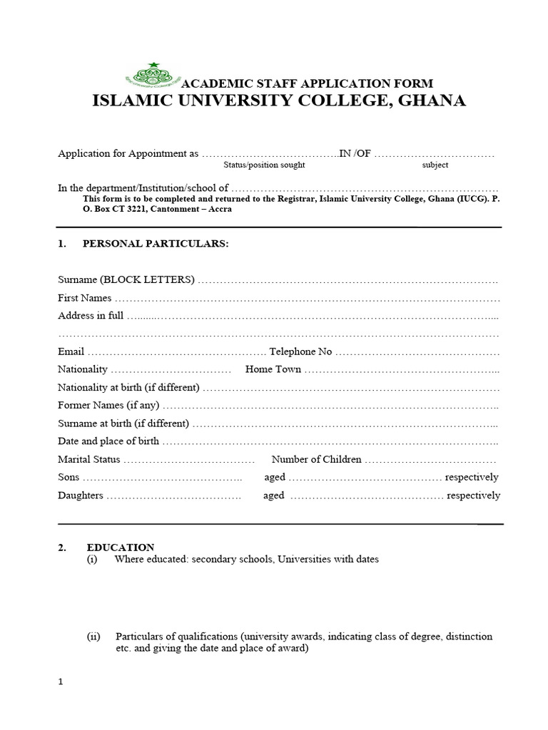 Iucg Academic Staff Form | PDF
