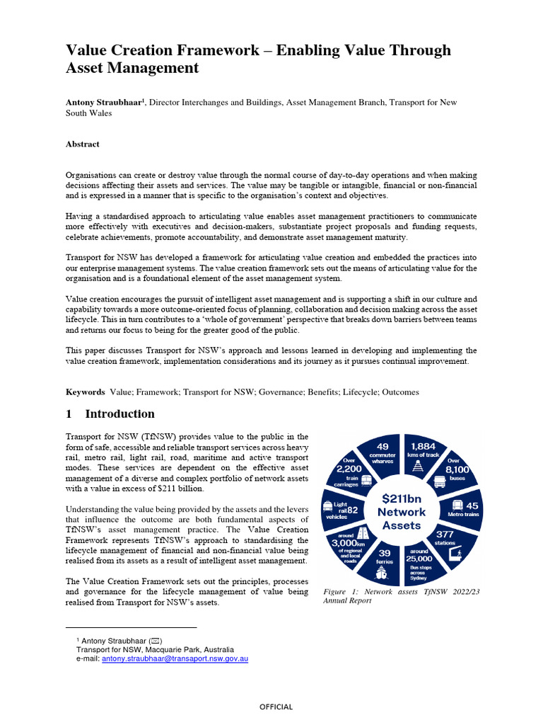 TfNSW Asset Value Creation Framework | PDF | Asset Management | Governance