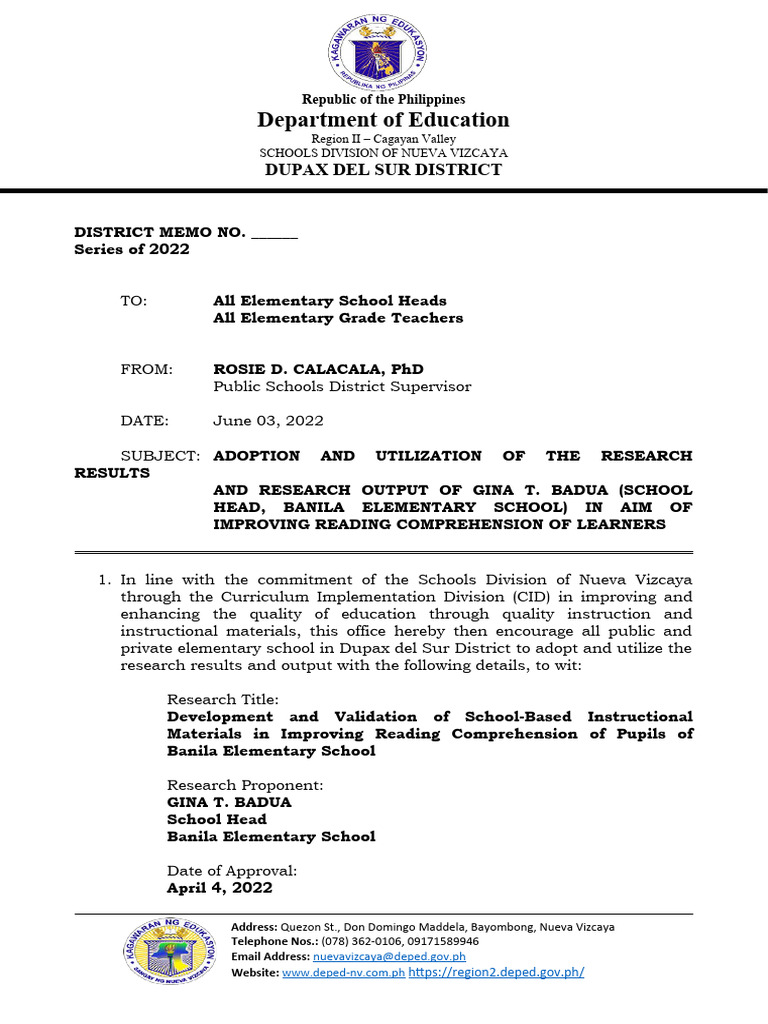 District Memo | PDF | Learning | Cognition