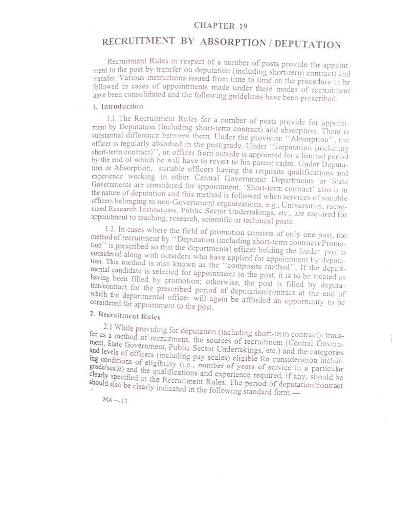 Recruitment by Absorption Deputation | PDF