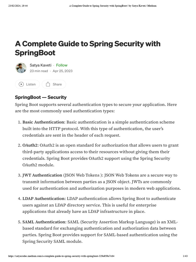 A Complete Guide To Spring Security With SpringBoot - by Satya Kaveti - Medium | PDF | Password ...