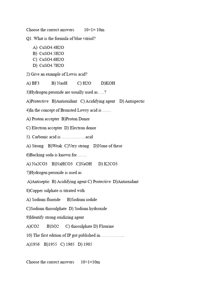 Inorganic Chemistry MCQ's | PDF | Home & Garden