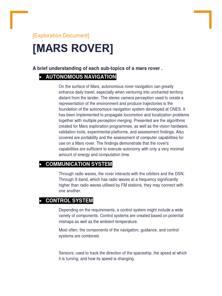 Science Exploration | PDF | Rover (Space Exploration) | Mars
