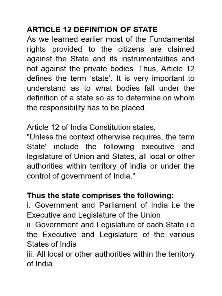 ARTICLE 12 Indian Constitution | PDF | Judiciaries | Government