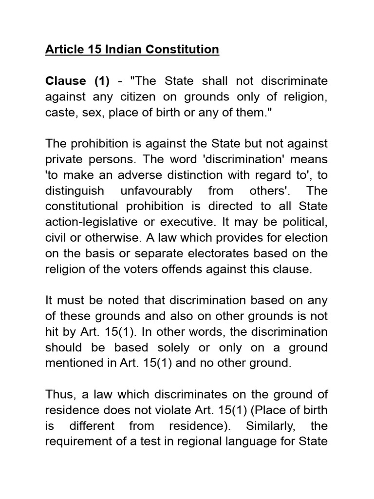 Article 15 Indian Constitution | PDF | Justice | Crime & Violence
