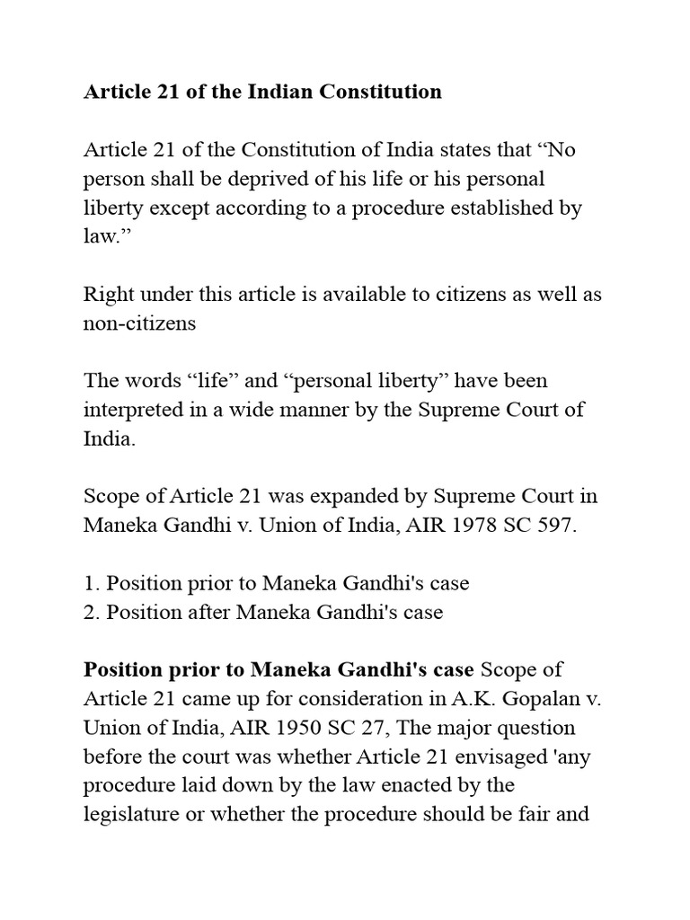 Article 21 of the Indian Constitution | PDF | Due Process | Sexual ...