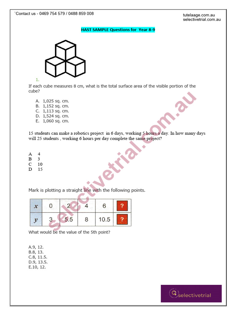 HAST SAMPLE Questions For Year 8 - 2 | PDF | Teaching Methods & Materials