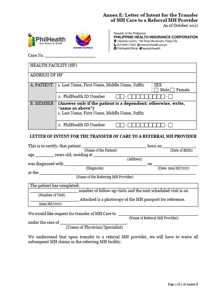 Mental Health Care Transfer Form | PDF | Health Sciences | Health Care