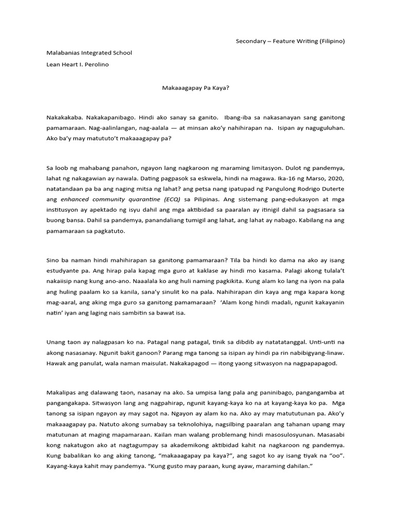 Feature Writing Filipino | PDF