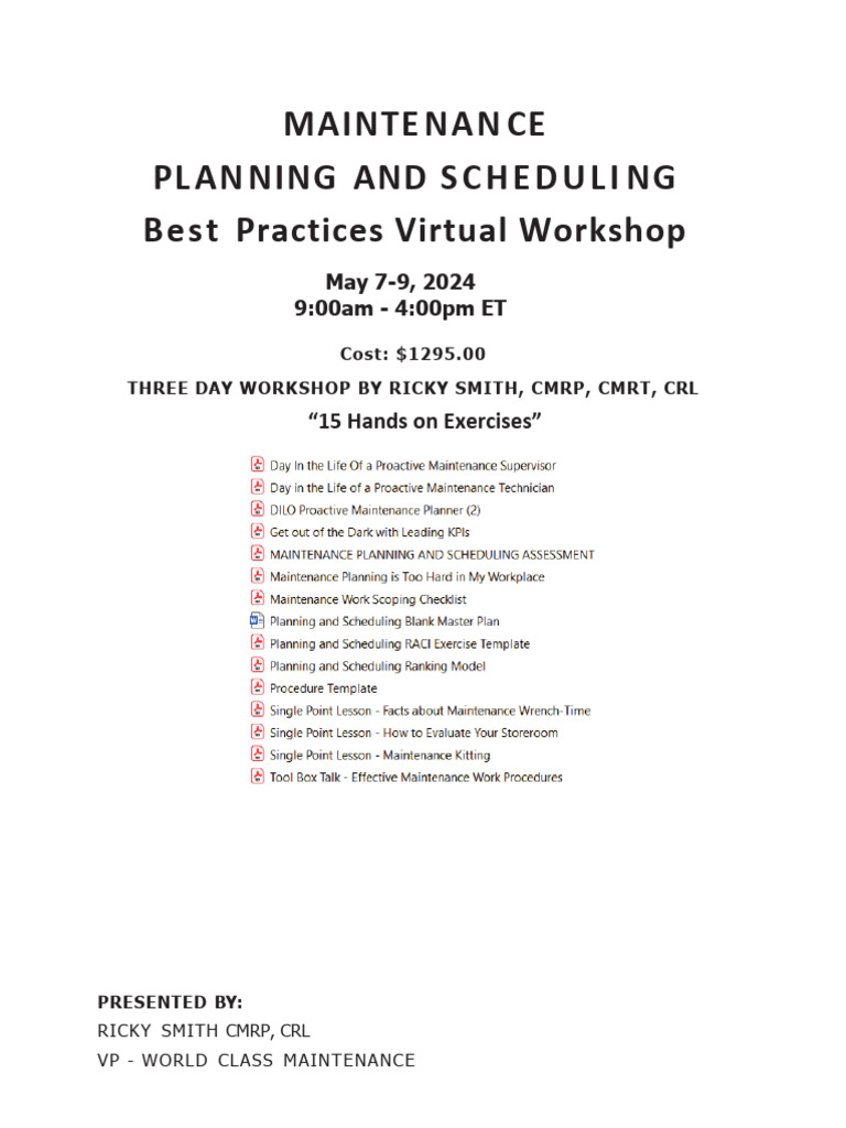 Maintenance Planning Workshop 2024 | PDF | Reliability Engineering ...