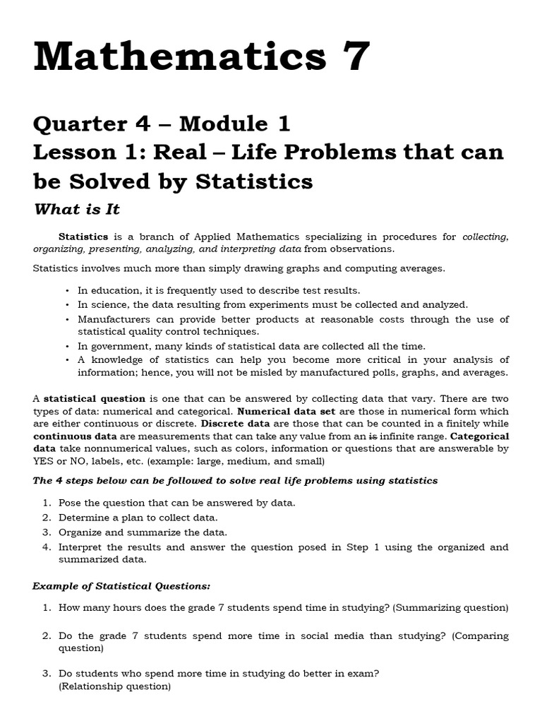 Stat Module With Assessment | PDF | Statistics | Mean