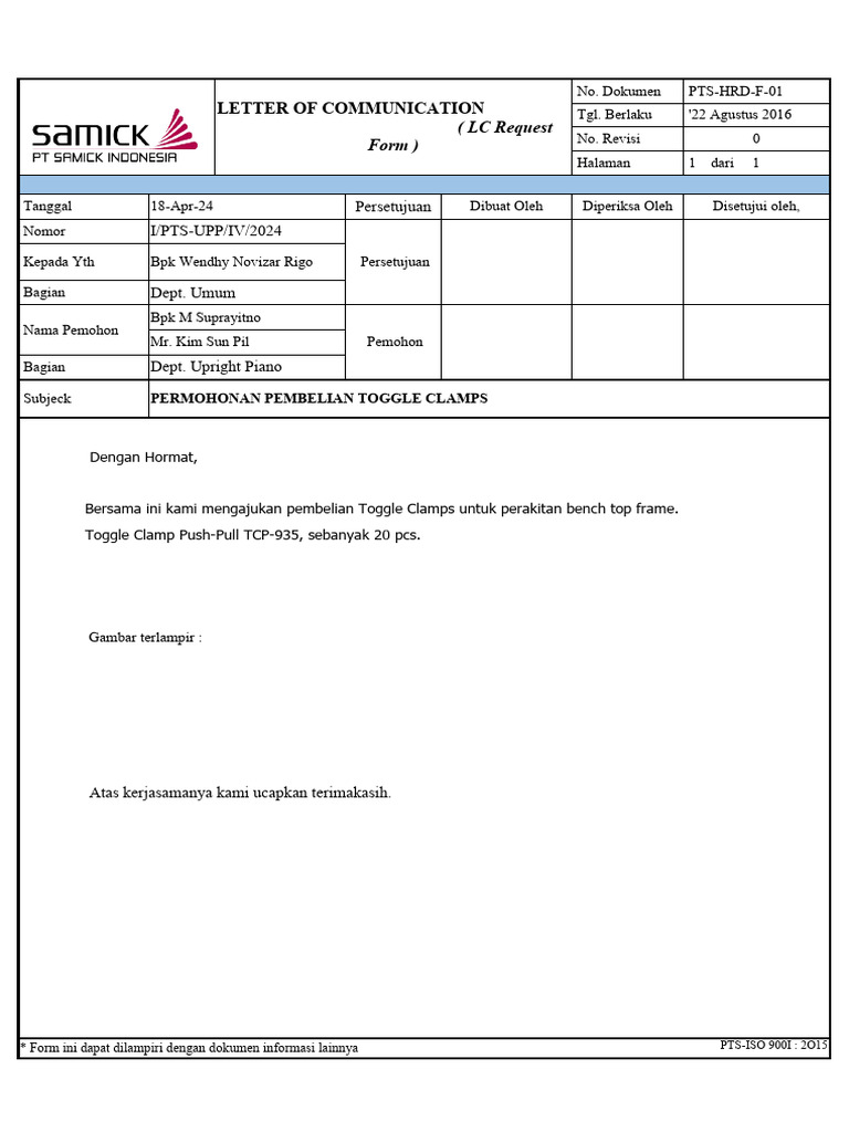 Contoh LC Permintaan Barang | PDF