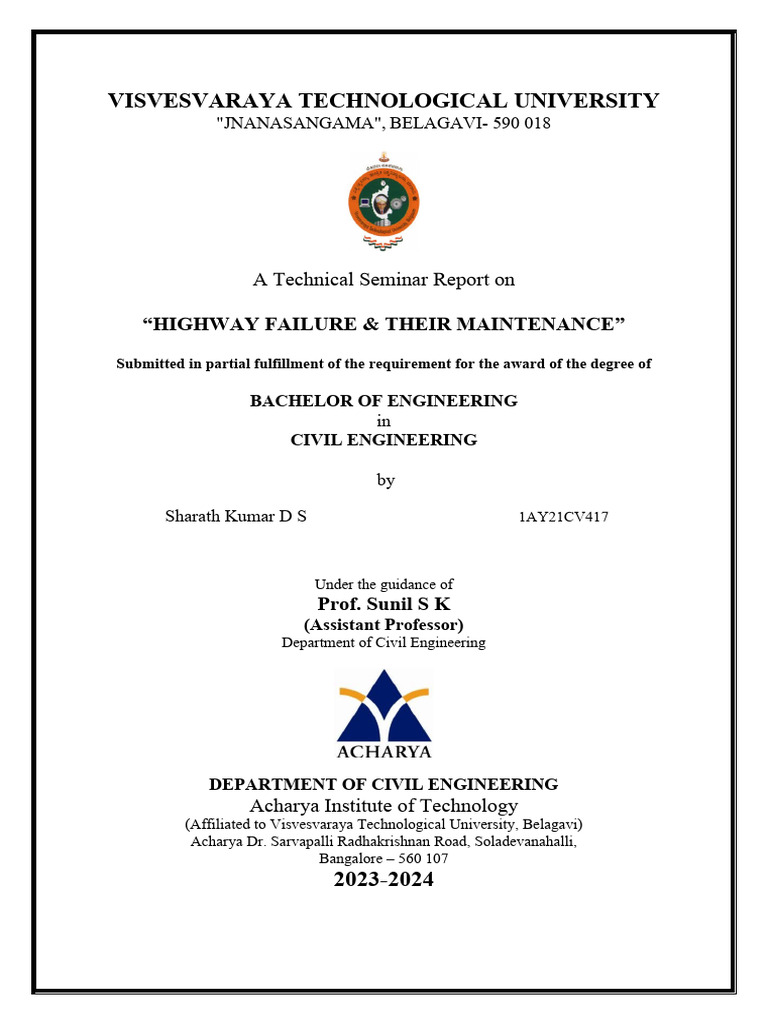 Technical Seminar Report Template | PDF | Road Surface | Civil Engineering