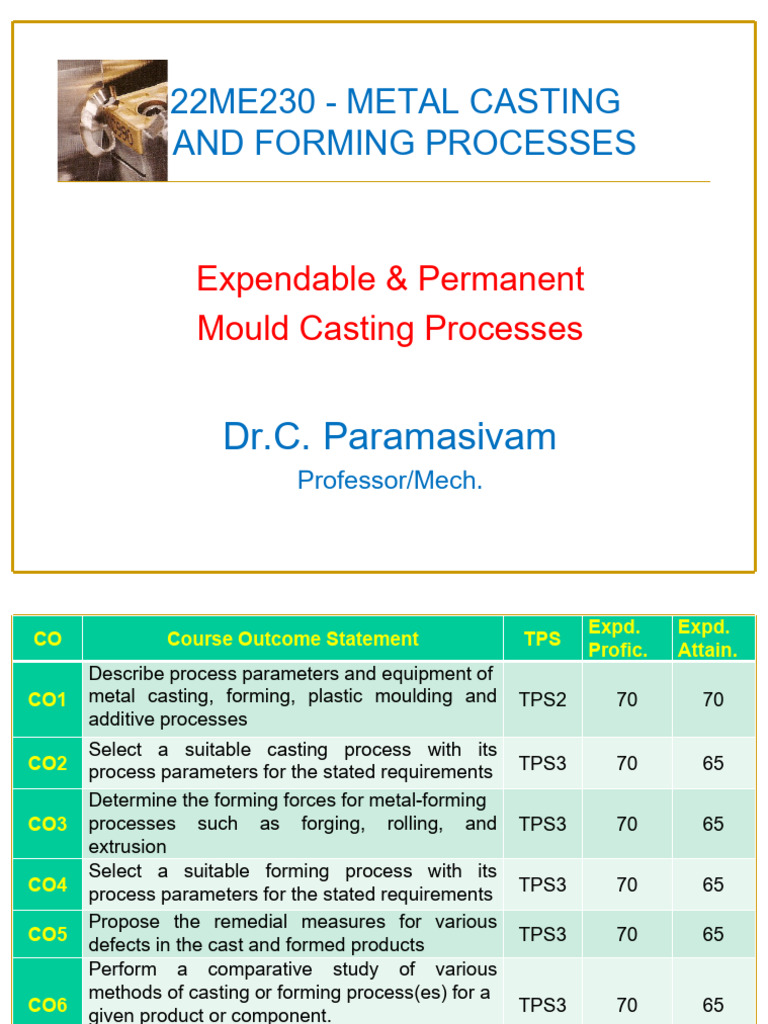 1 Expendable and Permanent Moulding Processes | PDF | Casting | Materials