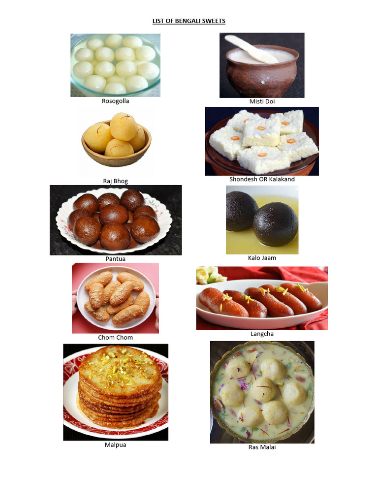 LIST OF BENGALI SWEETS | PDF