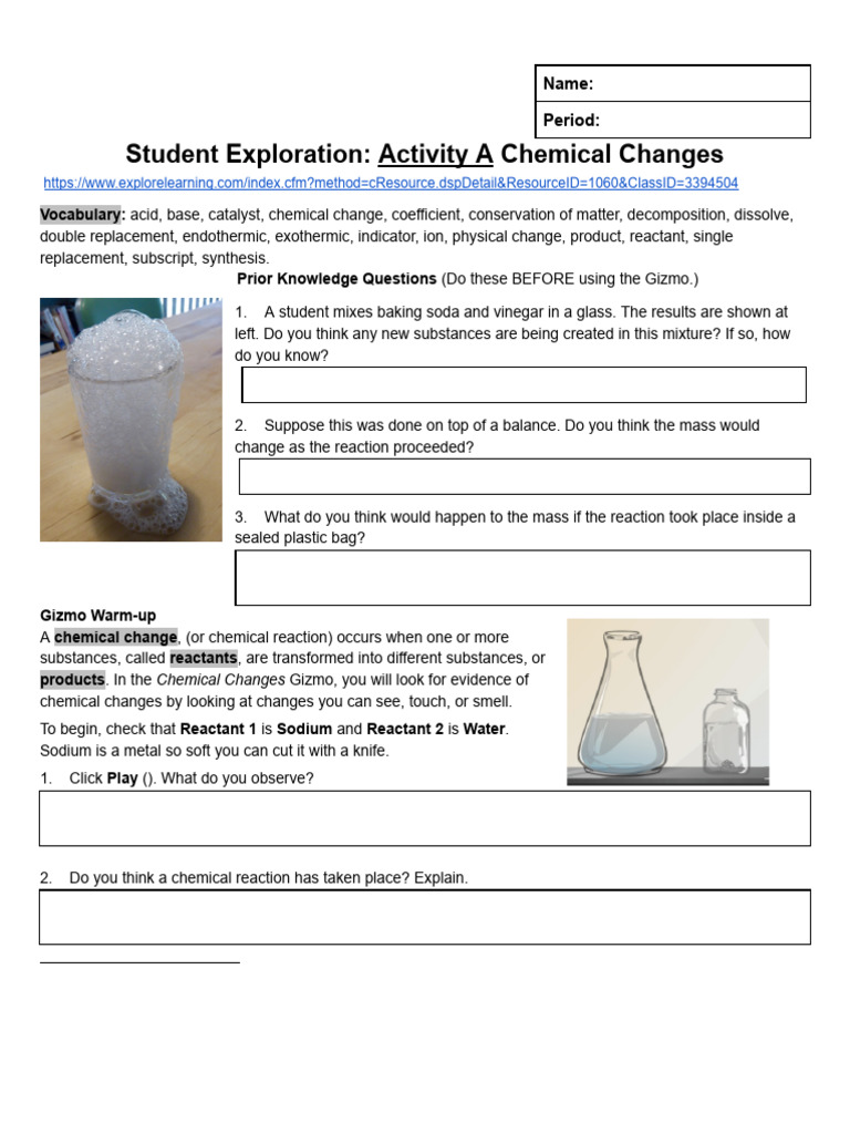 01 Gizmos Student exploration | PDF | Chemical Reactions | Chemical ...