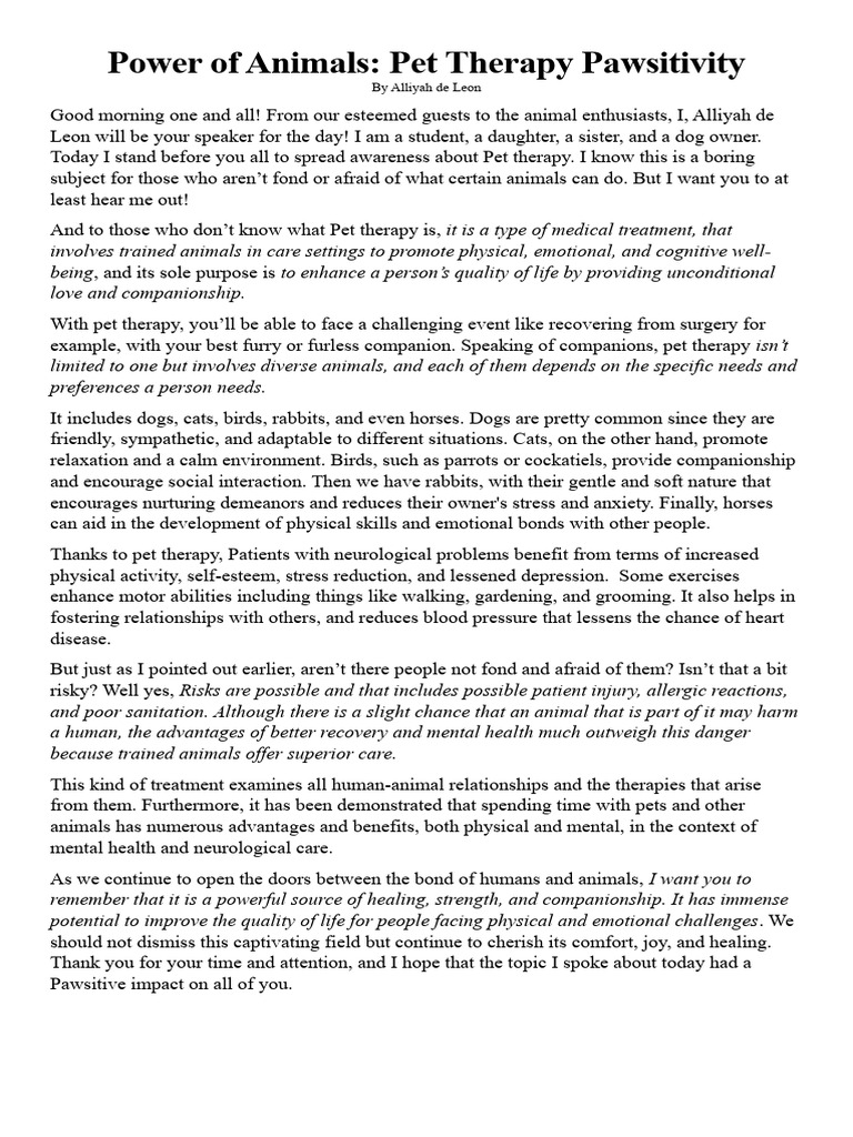 Power of Animals PEt Therapy Awareness | PDF | Pet | Psychotherapy