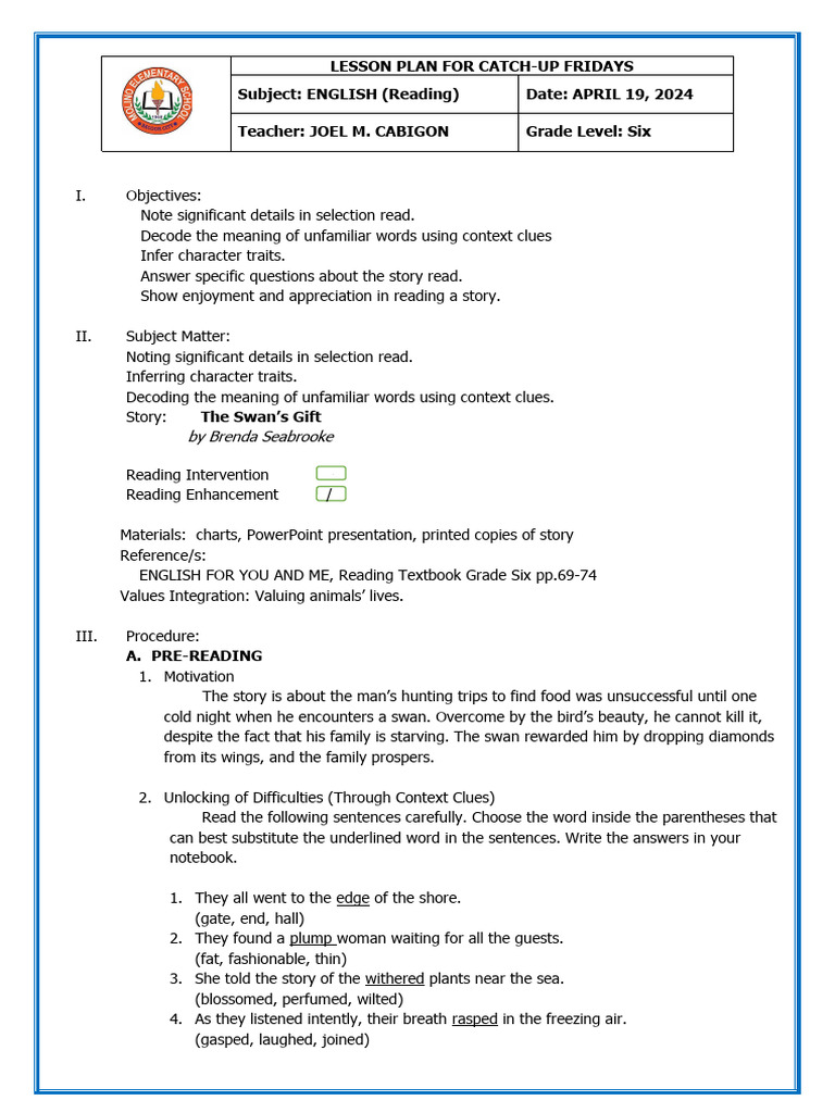APRIL-12_English-Reading_Lesson-Plan-for-Catch-Up-Fridays | PDF