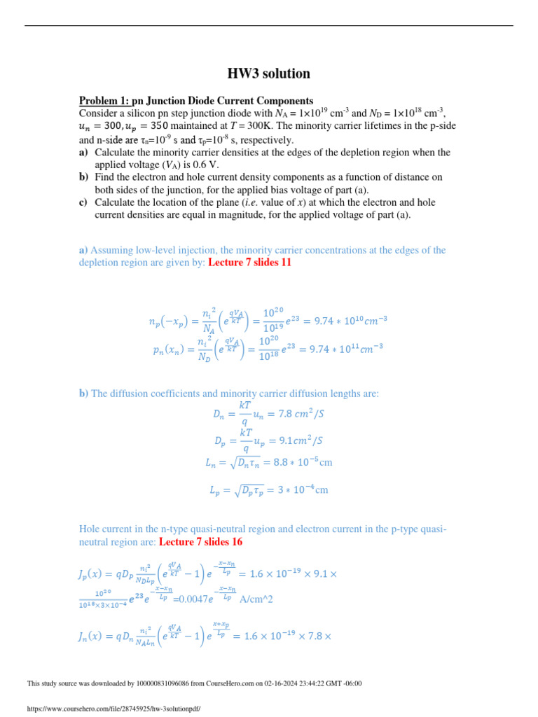 HW 3solution PDF | PDF | P–N Junction | Semiconductor Devices