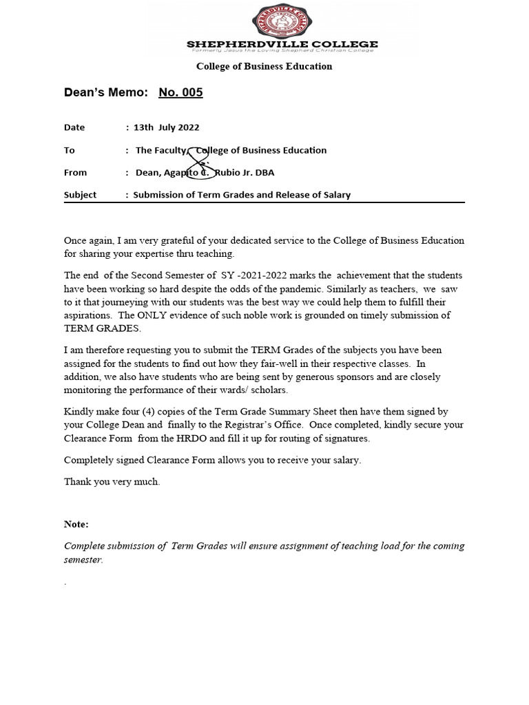 Deans Memo No. 05 | PDF