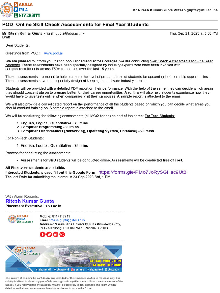 POD - Online Skill Check Assessments For Final Year Students | PDF ...