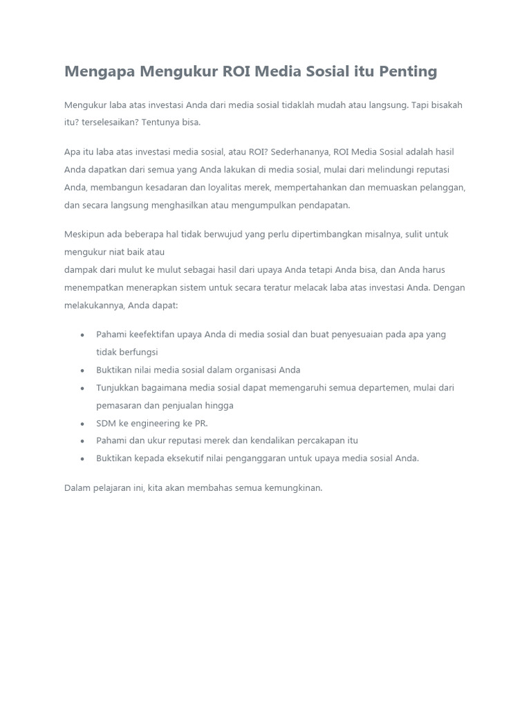 Mengapa Mengukur ROI Media Sosial Itu Penting | PDF